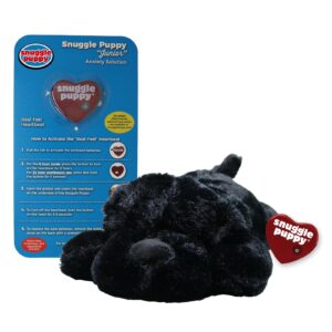 snuggle puppy original junior dog toys - heartbeat puppy for dogs- behavioral aid puppy toys for sleep aid and dog anxiety relief (black)