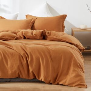 Simple&Opulence French Linen Duvet Cover Set 88" x 92"- 3 Pieces (1 Comforter Cover,2 Pillowcases)- Natural Flax Cotton Blend-Solid Color Breathable Farmhouse Bedding-Rust, Queen