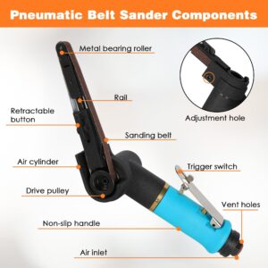 Air Belt Sander 3/8" x 13 inch Pneumatic Sander with 1/4" Air Inlet, Pneumatic Tool with 12pc Belts (40#,60#,80#,120#), Mini Air Belt Grinder Air Tool for Polishing Plastic Aluminium Iron Steel Metal