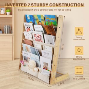 Jolensoy 7 Tier Kids Bookshelf, Natural Wood Book Rack for Children's Books, Toy Storage Organizer, Bookcase for Playroom, Nursery, Living Room (W: 29.5')