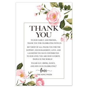 eksplodi floral thank you place setting cards, wedding reception thank you cards, table centerpieces and wedding decorations, wedding, bridal, engagement, anniversary, 4x6 inch, pack of 50