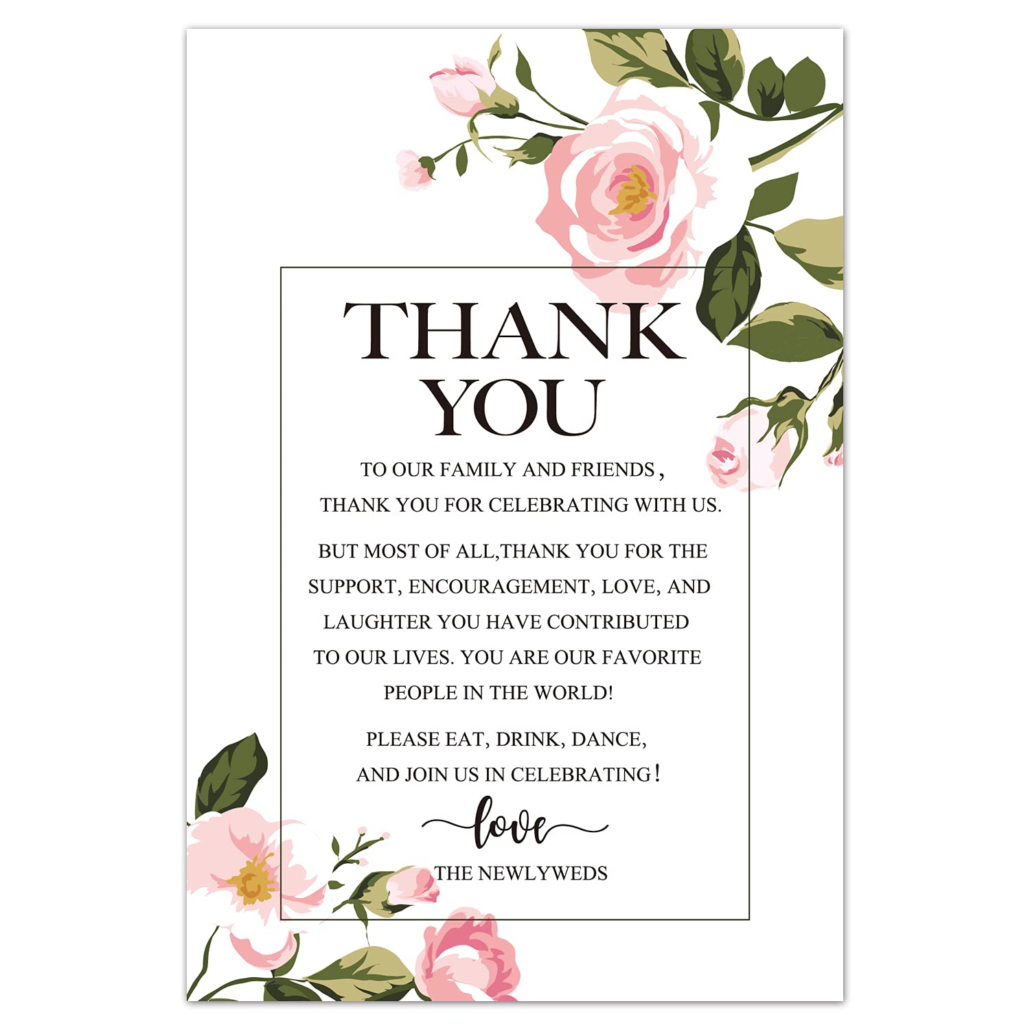 EKSPLODI Floral Thank You Place Setting Cards, Wedding Reception Thank You Cards, Table Centerpieces and Wedding Decorations, Wedding, Bridal, Engagement, Anniversary, 4x6 Inch, Pack of 50