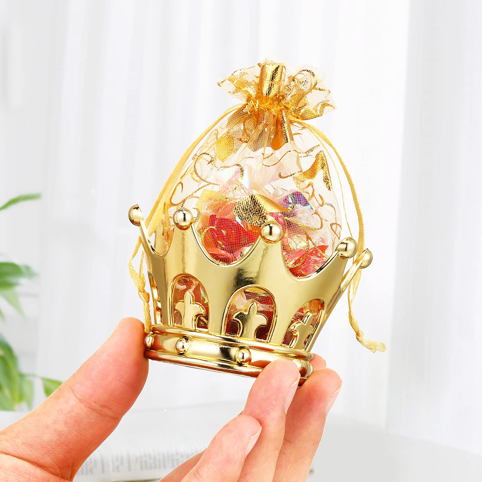 Gold Fillable Crown Goblet with Pouch for Candy Chocolate Cake Dessert Storage Decoration for Wedding Birthday Party(15 Pieces)