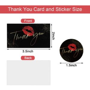 Zonon 600 Pcs Red Lip Thank You Cards and Stickers Set, 500 Pcs Thank You Round Sticker Kiss Envelope Seal 100 Pcs Kiss Appreciation Card, Thank You Roll Label and Card for Christmas Valentines Gift