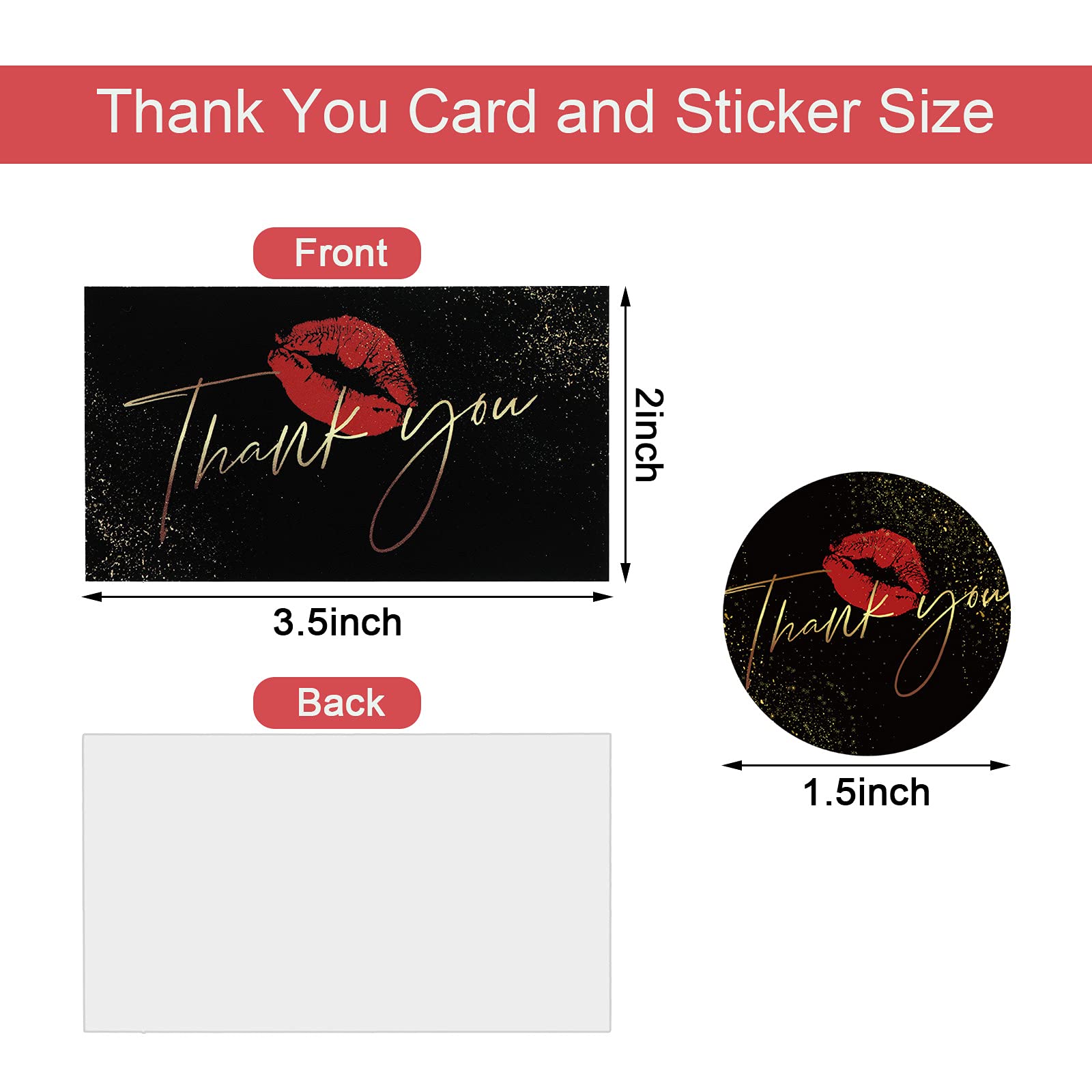 Zonon 600 Pcs Red Lip Thank You Cards and Stickers Set, 500 Pcs Thank You Round Sticker Kiss Envelope Seal 100 Pcs Kiss Appreciation Card, Thank You Roll Label and Card for Christmas Valentines Gift