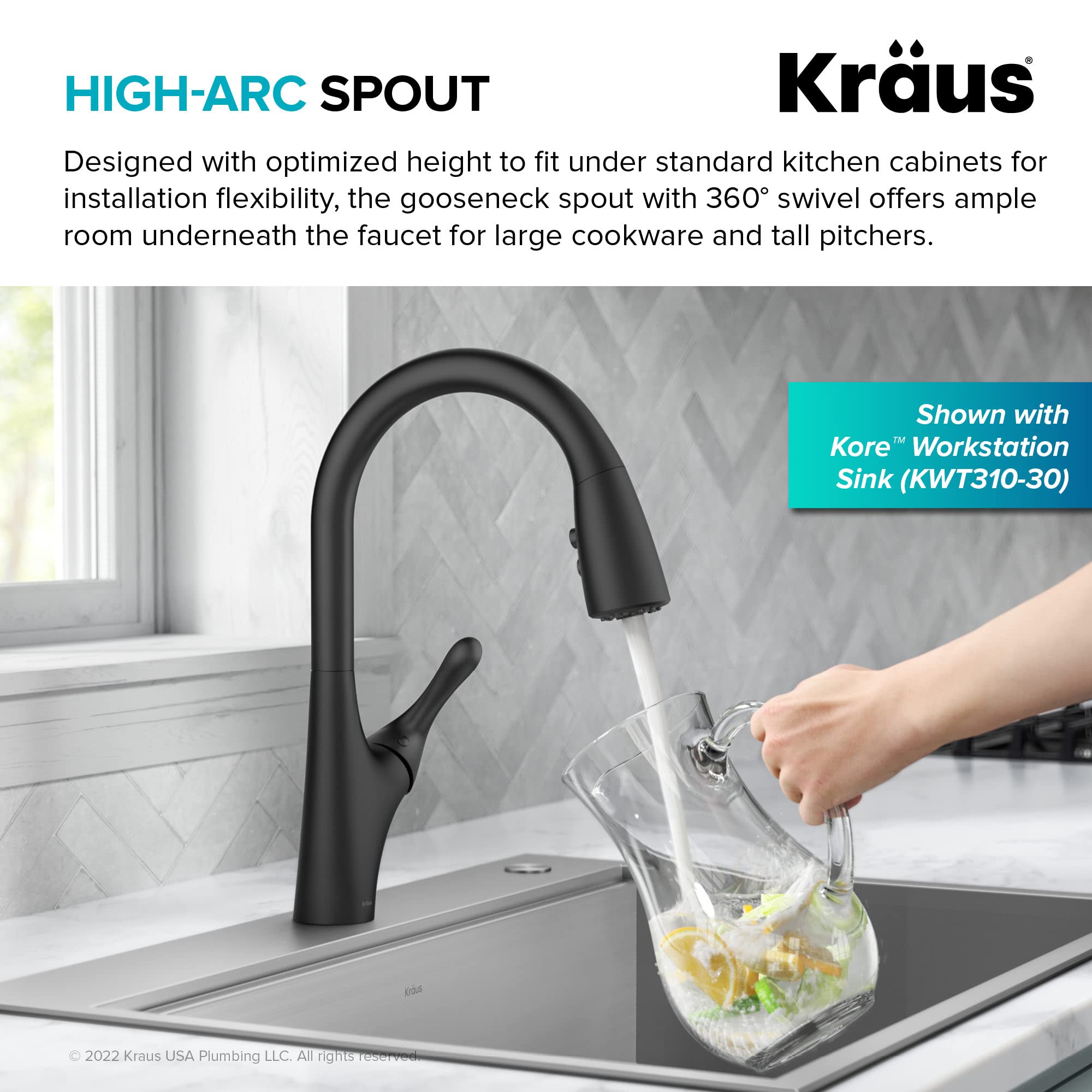 KRAUS Merlin Transitional Pull-Down Single Handle Kitchen Faucet in Matte Black, KPF-1674MB