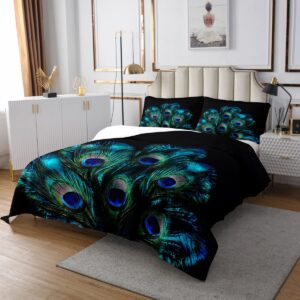 Erosebridal Peacock Feather Coverlet Set Wild Animal Bedspread for Boys Girls Youth,Wildlife Bedding Set Fashion Novelty Luxury Bedroom Decor Queen Size Blue Green Teal Black