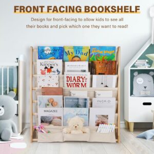 Jolensoy 7 Tier Kids Bookshelf, Natural Wood Book Rack for Children's Books, Toy Storage Organizer, Bookcase for Playroom, Nursery, Living Room (W: 29.5')