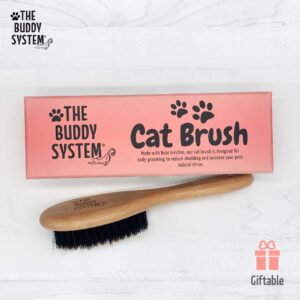 The Buddy System Cat Brush with Boar Bristle and Wooden Handle, Professional Grade Daily Grooming Hairbrush, Reduce Shedding, Soft Hair and Healthy Shine (1 Pack)