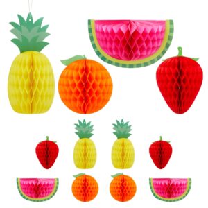 honeycomb fruit party decorations for twotti fruity 2nd birthday, tropical summer luau (12 pieces)