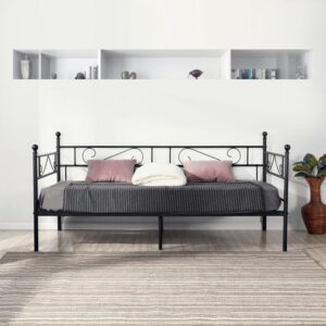 Liink1Ga Metal Daybed Frame Twin Size with Headboard,Square Stable Steel Slats,Mattress Platform Bed Sofa for Living Room Guest Room,Black