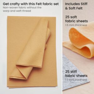 ARTEZA Craft Felt Sheets, 8.3 x 11.8 Inches, Set of 50, Brown and Gray Tones, Stiff Non Woven Felt Fabric for Sewing and DIY Projects