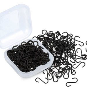 shappy 200 pieces 0.55 inch mini s hooks connectors metal s shaped hooks wire hanging hangers with storage box for diy crafts hanging jewelry key chain tags (black)