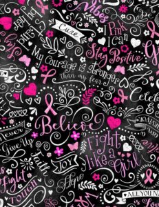 timeless treasures pink ribbon breast cancer chalkboard black, fabric by the yard