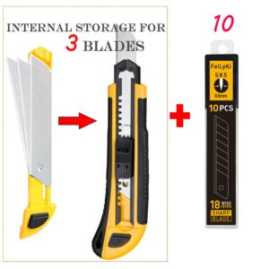 FeiLyKi 4-Pack 18mm box cutter retractable Construction knife Utility Knife Exacto knife,Rubber handle,10 SK5 Snap Off Blades-2051