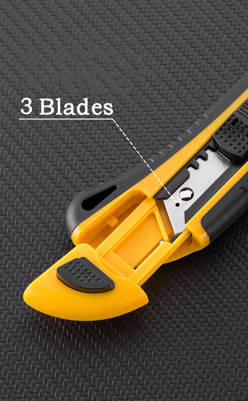 FeiLyKi 4-Pack 18mm box cutter retractable Construction knife Utility Knife Exacto knife,Rubber handle,10 SK5 Snap Off Blades-2051