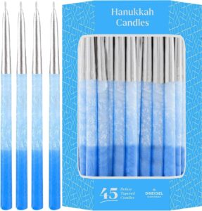 the dreidel company metallic hanukkah frosted premium tapered hand decorated chanuka candles (metallic silver w/blue frost)