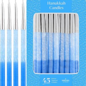 The Dreidel Company Metallic Hanukkah Frosted Premium Tapered Hand Decorated Chanuka Candles (Metallic Silver w/Blue Frost)