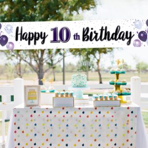 LASKYER Happy 10th Birthday Decorations,10th Purple Balloon Large Birthday Hanging Banner Sign,Cheers to Ten Years Old Bday Party Supplies.