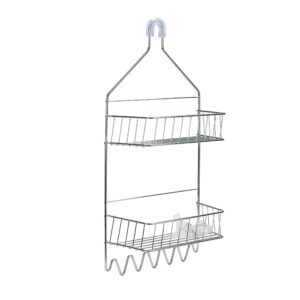 Bath Bliss, Bathroom Storage Organizer, Head, in Chrome 2 Tier Cabana Stripe Shower Caddy, 10.63 x 4.69 x 22.05