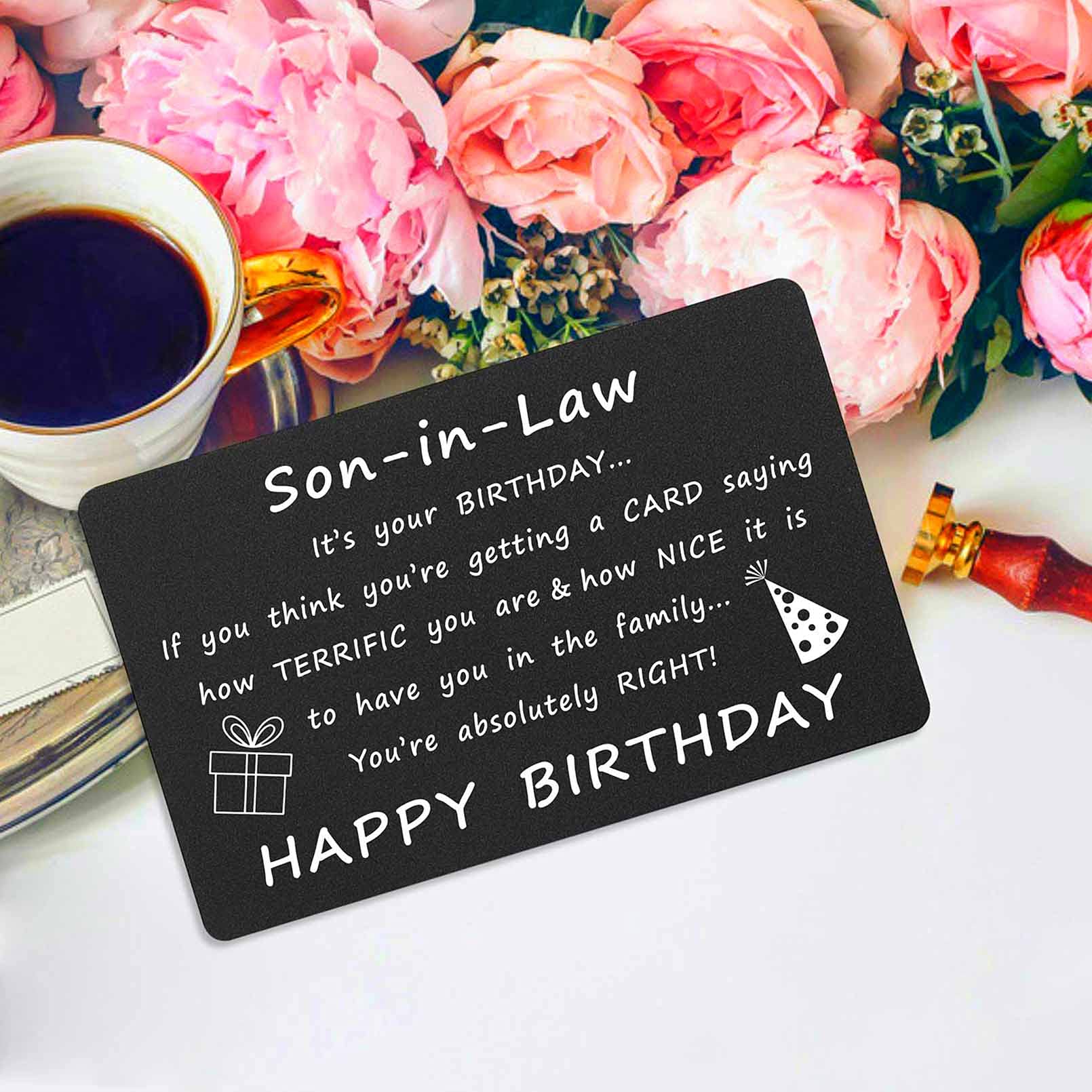 TGCNQ Son-in-law Birthday Gifts Son in law Birthday Card - Engraved Wallet Card, Happy Birthday to Son in law