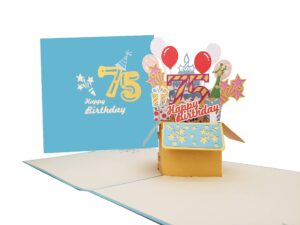 igifts and cards happy 75th blue birthday party box 3d pop up greeting card – seventy-five, awesome, balloons, unique, celebration, feliz cumpleaños, fun, mom, dad