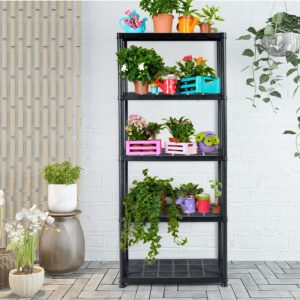 LDAILY 5 Tier Plastic Storage Shelves, Easy to Assemble Garage Rack, Multi-Use Free Standing Shelf Unit, Heavy Duty Shelving for Home Office, Black (1, 33.5“L X 16”W X 73“H)