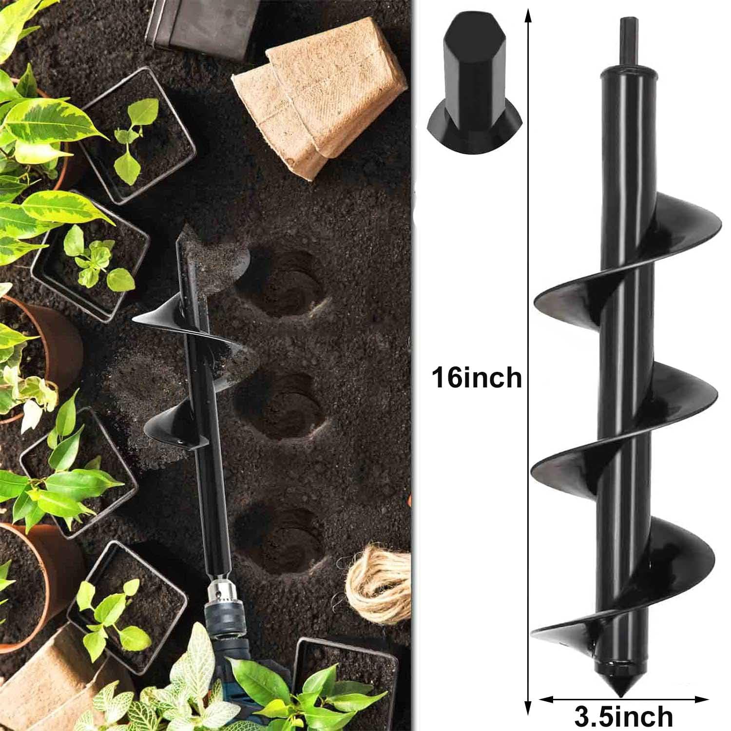 TCBWFY Garden Auger Drill Bit for Planting 3.5"x16"and 1.6"x16.5"Auger Drill Bit Plant Flower Bulb Auger Spiral Hole Drill Earth Post Umbrella Bulb Planter Auger for 3/8" Hex Drive Drill