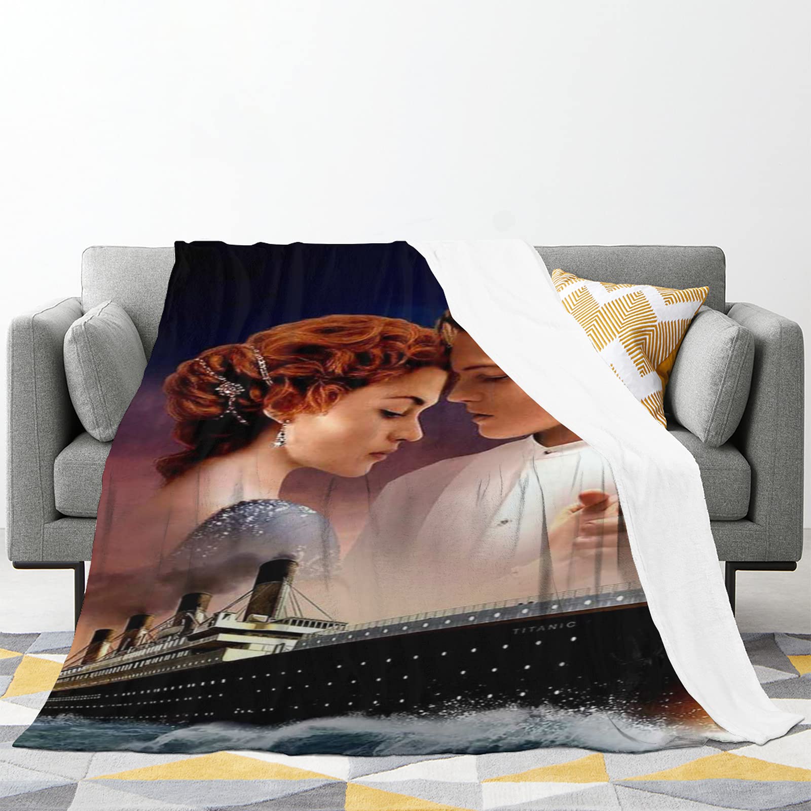 Fyess Jack Dawson & Rose Blanket Ultra-Soft Dicaprio On The Titanic Throw Blanket Home Decor Gift for Children/Adults 50in×40in