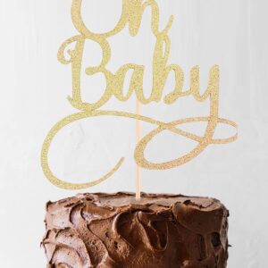 AHAORAY Oh Baby Cake Topper - Premium Gold Baby Birthday Party Cake Decoration Supplies, for Baby Shower/Gender Reveal Party/Baby Party Photo Booth Props