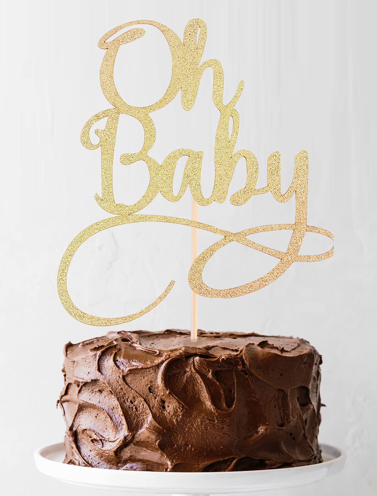 AHAORAY Oh Baby Cake Topper - Premium Gold Baby Birthday Party Cake Decoration Supplies, for Baby Shower/Gender Reveal Party/Baby Party Photo Booth Props