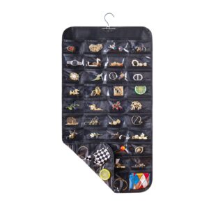 bloss hanging jewelry organizer with 80 pockets double-size hanging jewelry holder for jewelry earring storage-black