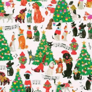 caspari caroling pets wrapping paper - 30 in. x 8 ft. roll