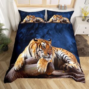 homewish tiger comforter cover set 3d tiger lying on the stump pattern duvet cover with zipper ties wild animal theme bedding set for kids boys teens (1 duvet cover + 2 pillow cases) full size