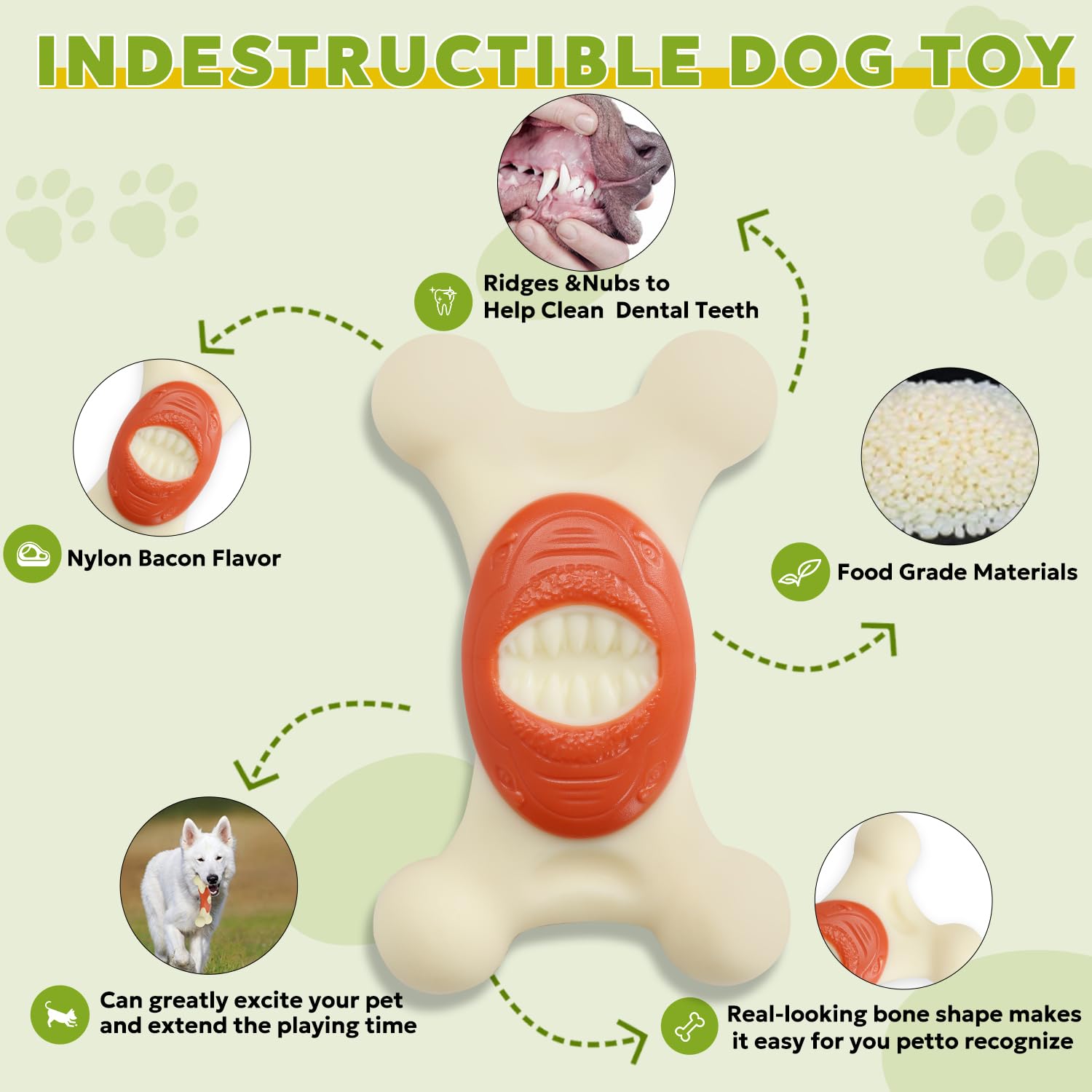 FRLEDM Dog Toys for Aggressive Chewers Indestructible Dog Toys Durable Dog Chew Toys for Large/Medium Breed, Real Bacon Flavored Best Dog Toys to Keep Them Busy (Large, Turkey)