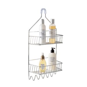 bath bliss, bathroom storage organizer, head, in chrome 2 tier cabana stripe shower caddy, 10.63 x 4.69 x 22.05