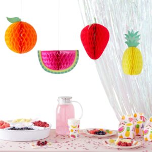 Honeycomb Fruit Party Decorations for Twotti Fruity 2nd Birthday, Tropical Summer Luau (12 Pieces)