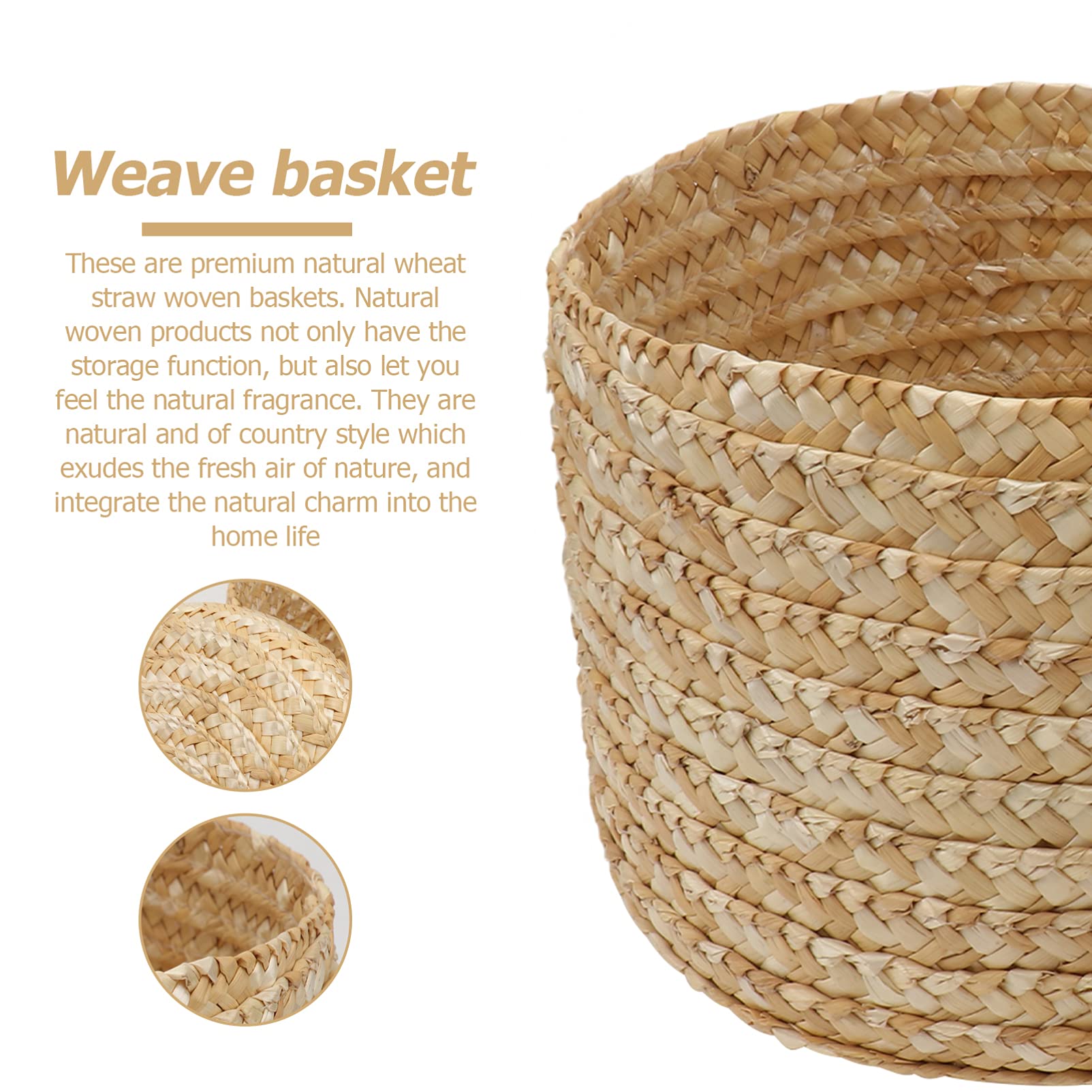 Cabilock 2pcs Straw Storage Basket Desktop Wicker Magazine Baskets Hampers for Laundry with Lid Seagrass Storage Baskets Snack Container Wheat Straw Decorative Basket to Weave