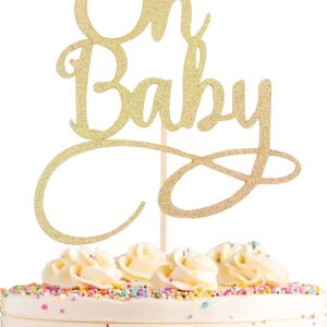 AHAORAY Oh Baby Cake Topper - Premium Gold Baby Birthday Party Cake Decoration Supplies, for Baby Shower/Gender Reveal Party/Baby Party Photo Booth Props