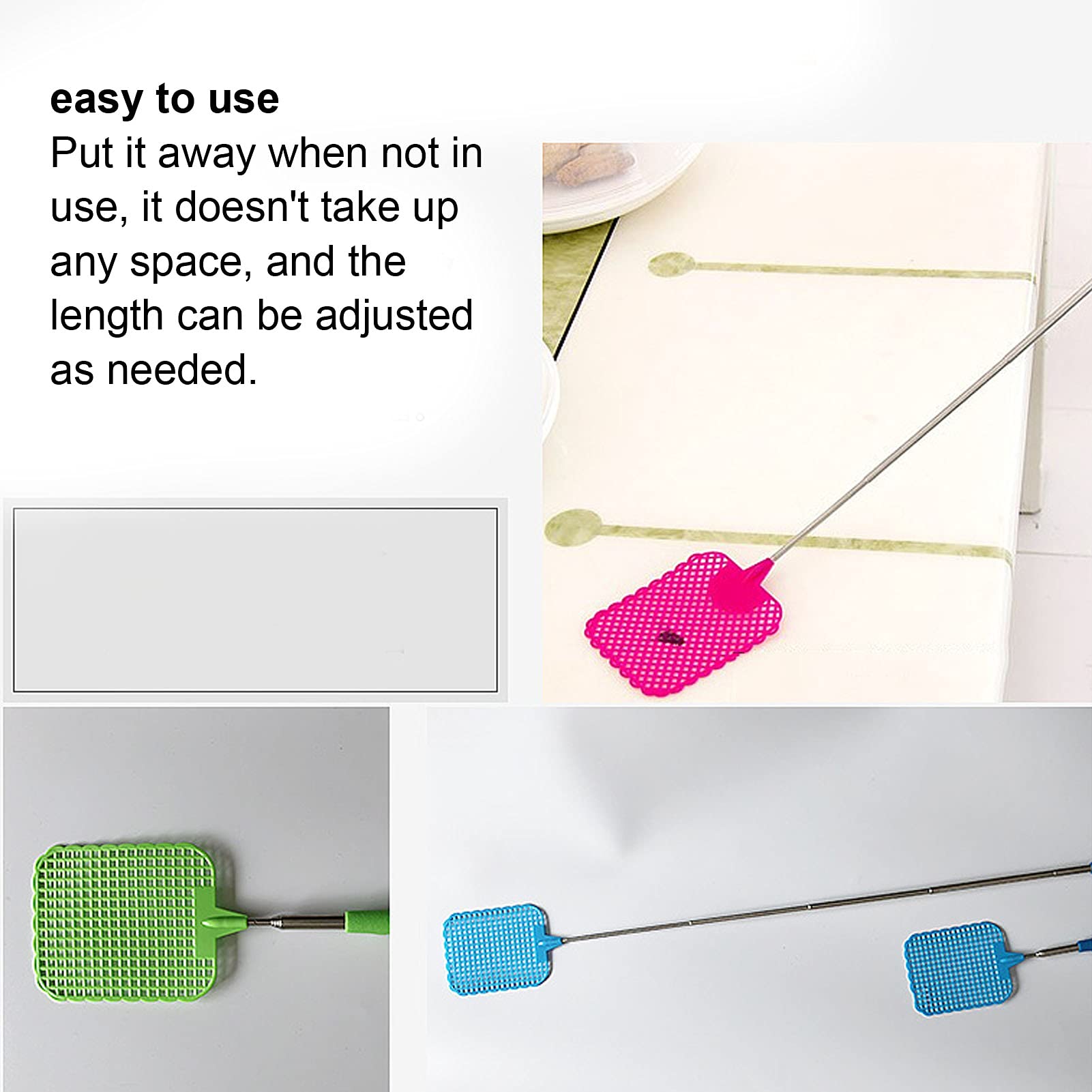 Mini Fly Swatter with Retractable Stainless Steel Rod for Home Dormitory Camping