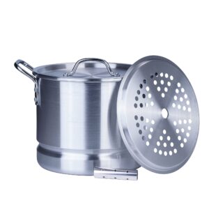 arc 20 quart aluminum tamale steamer pot, crab seafood stock pot w/steamer rack and tube, great for water bath canning pot, rivet handle, 5 gal