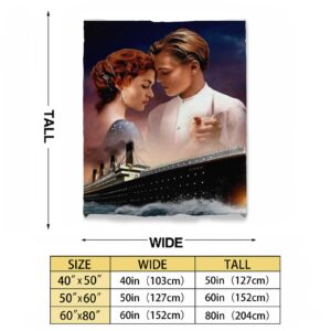 Fyess Jack Dawson & Rose Blanket Ultra-Soft Dicaprio On The Titanic Throw Blanket Home Decor Gift for Children/Adults 50in×40in