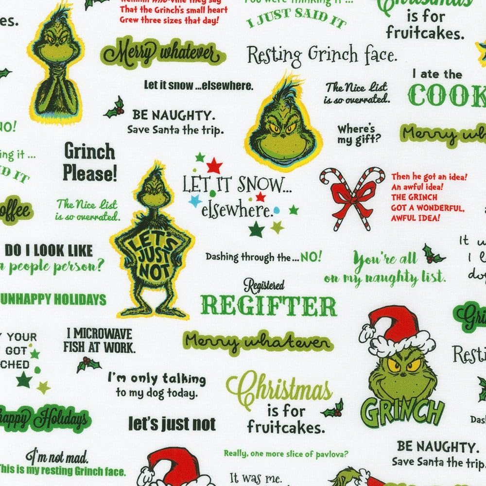 Robert Kaufman Fabrics How The Grinch Stole Christmas Dr Seuss Grinch Words Phrases 44 Inches