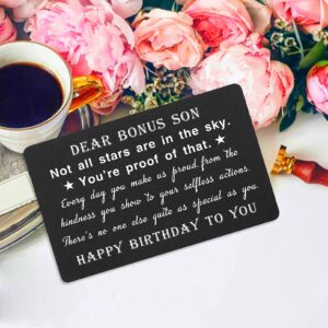 TGCNQ Stepson Birthday card Happy Birthday Bonus Son - Engraved Wallet Card for Stepson's Birthday, Happy Birthday to Bonus Son