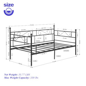 Liink1Ga Metal Daybed Frame Twin Size with Headboard,Square Stable Steel Slats,Mattress Platform Bed Sofa for Living Room Guest Room,Black