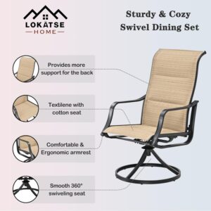 LOKATSE HOME Patio Dining Chair Swivel Set of 2 Outdoor Textilene Fabric with Metal Frame, Beige