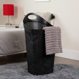 Mind Reader 60L Rolling Laundry Hamper, Clothes Basket, Wheels, Wicker Style, Plastic, 19.5"L x 14.75"W x 29.25"H, Black