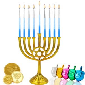 The Dreidel Company Metallic Hanukkah Frosted Premium Tapered Hand Decorated Chanuka Candles (Metallic Silver w/Blue Frost)