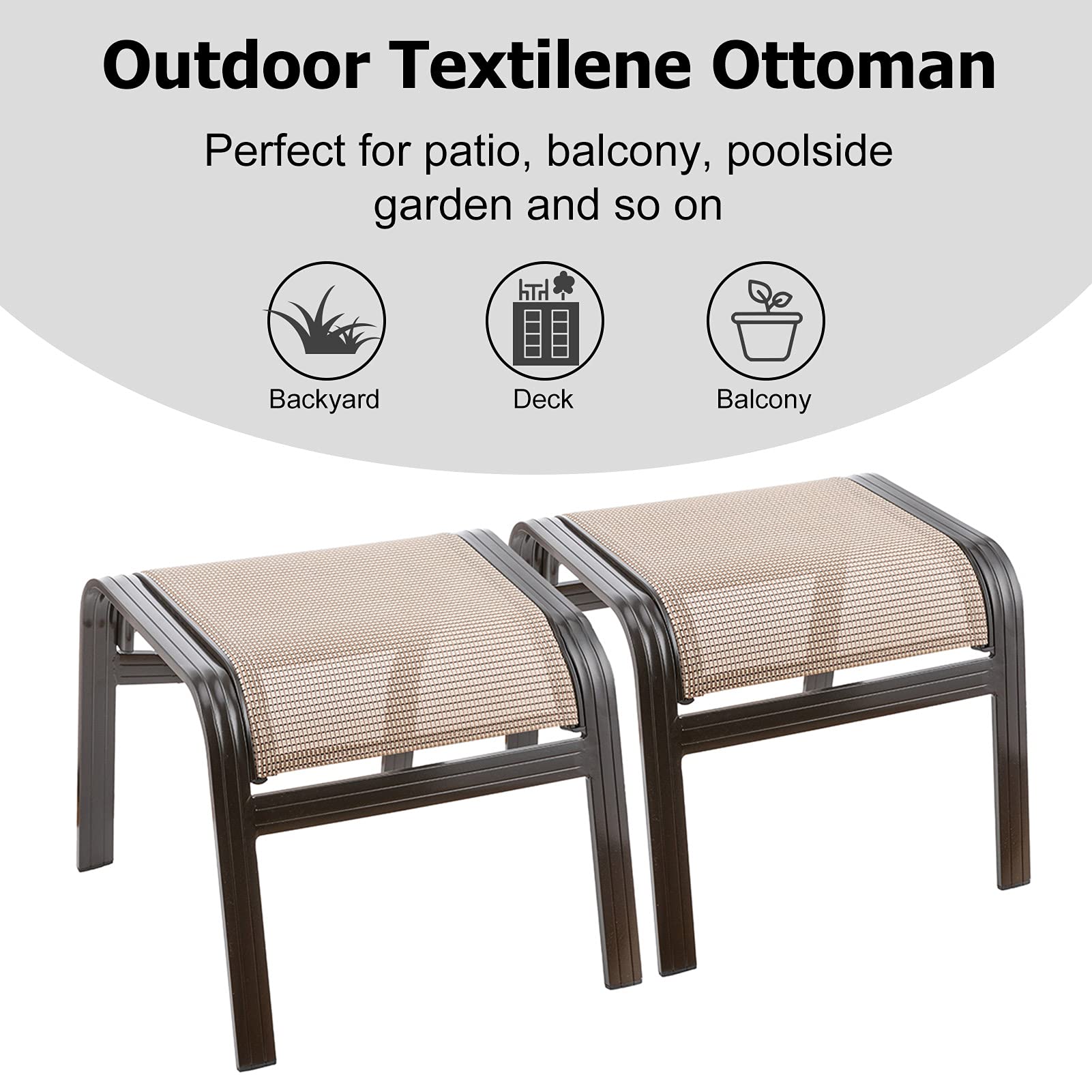 Deguifei Outdoor Patio Footstools Aluminum Outdoor Ottomans Footrest Small Seating Wicker Furniture Patio Ottoman 2 Pieces Brown