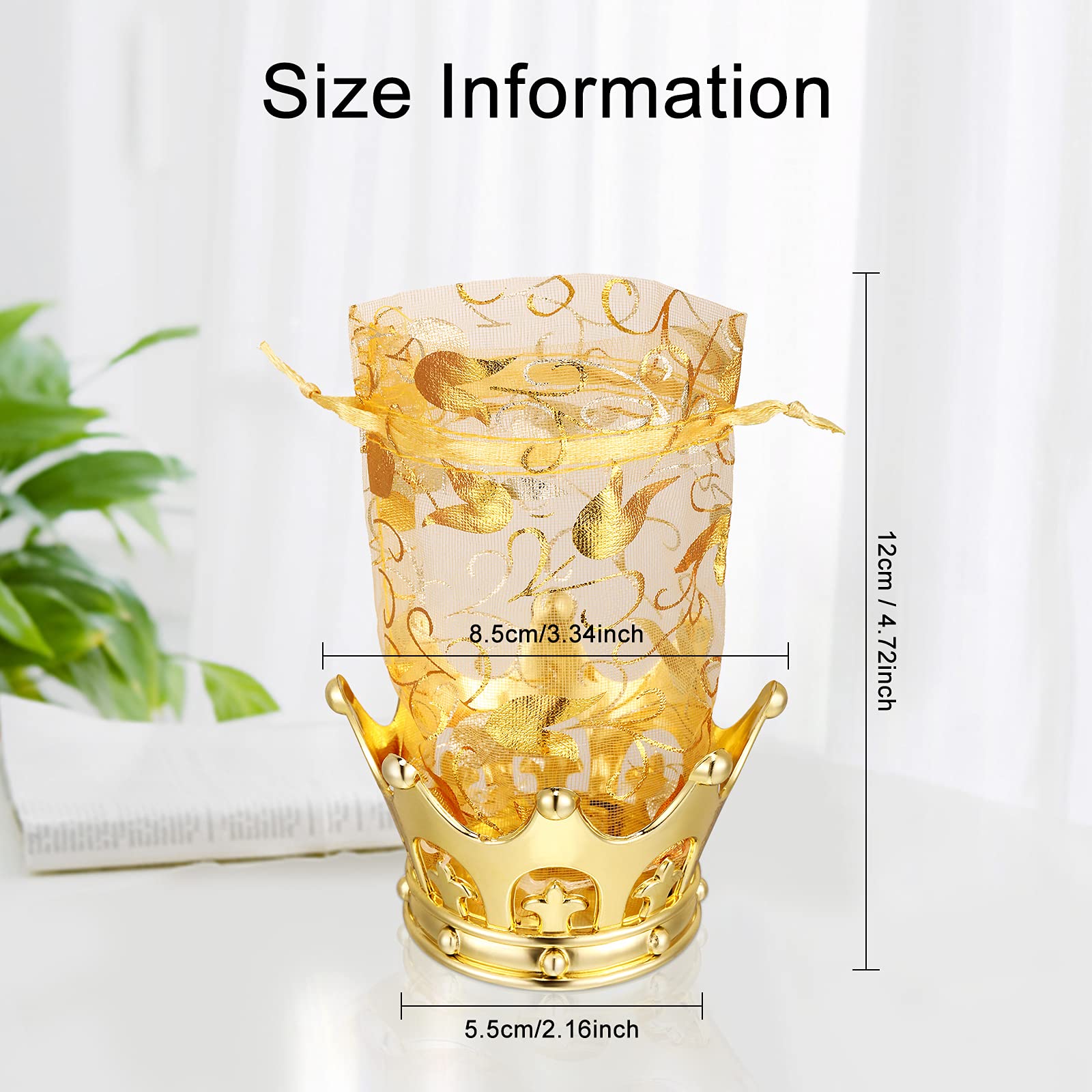 Gold Fillable Crown Goblet with Pouch for Candy Chocolate Cake Dessert Storage Decoration for Wedding Birthday Party(15 Pieces)